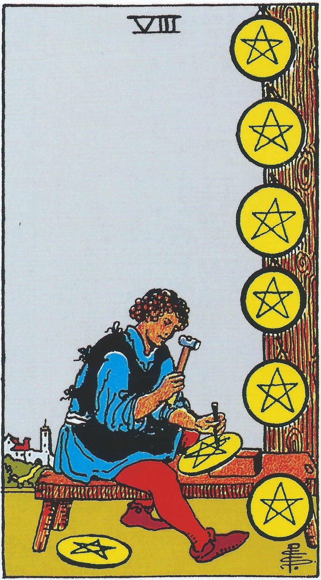 Eight of Pentacles Tarot Card Meaning - Love, Career & Reversed ...